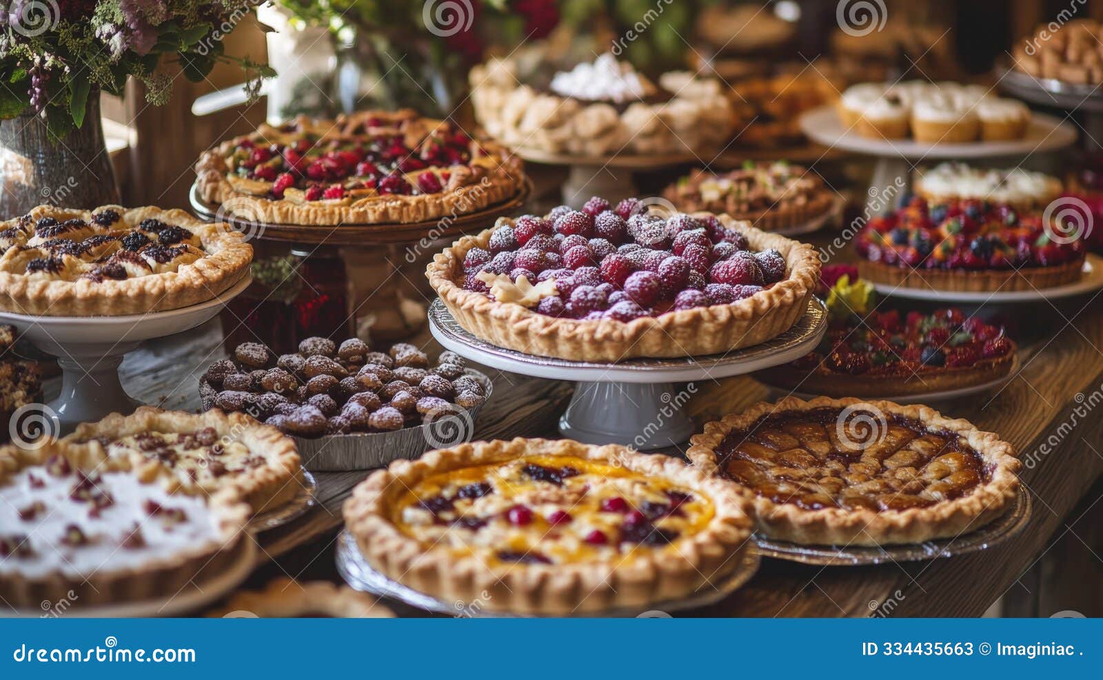 A Table Spread with a Variety of Homemade Fruit Pies Stock Illustration ...