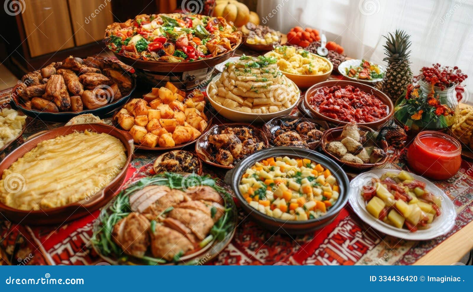 A Table Spread with a Variety of Traditional Dishes Stock Illustration ...