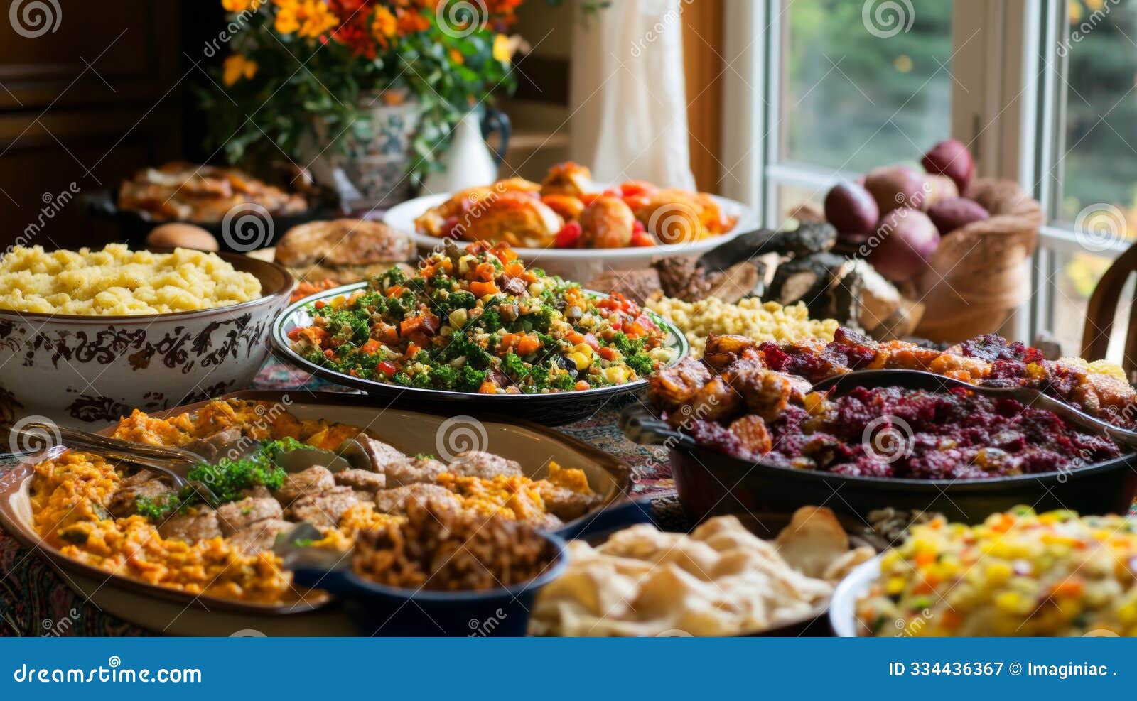 A Table Spread of Various Dishes for a Feast Stock Illustration ...
