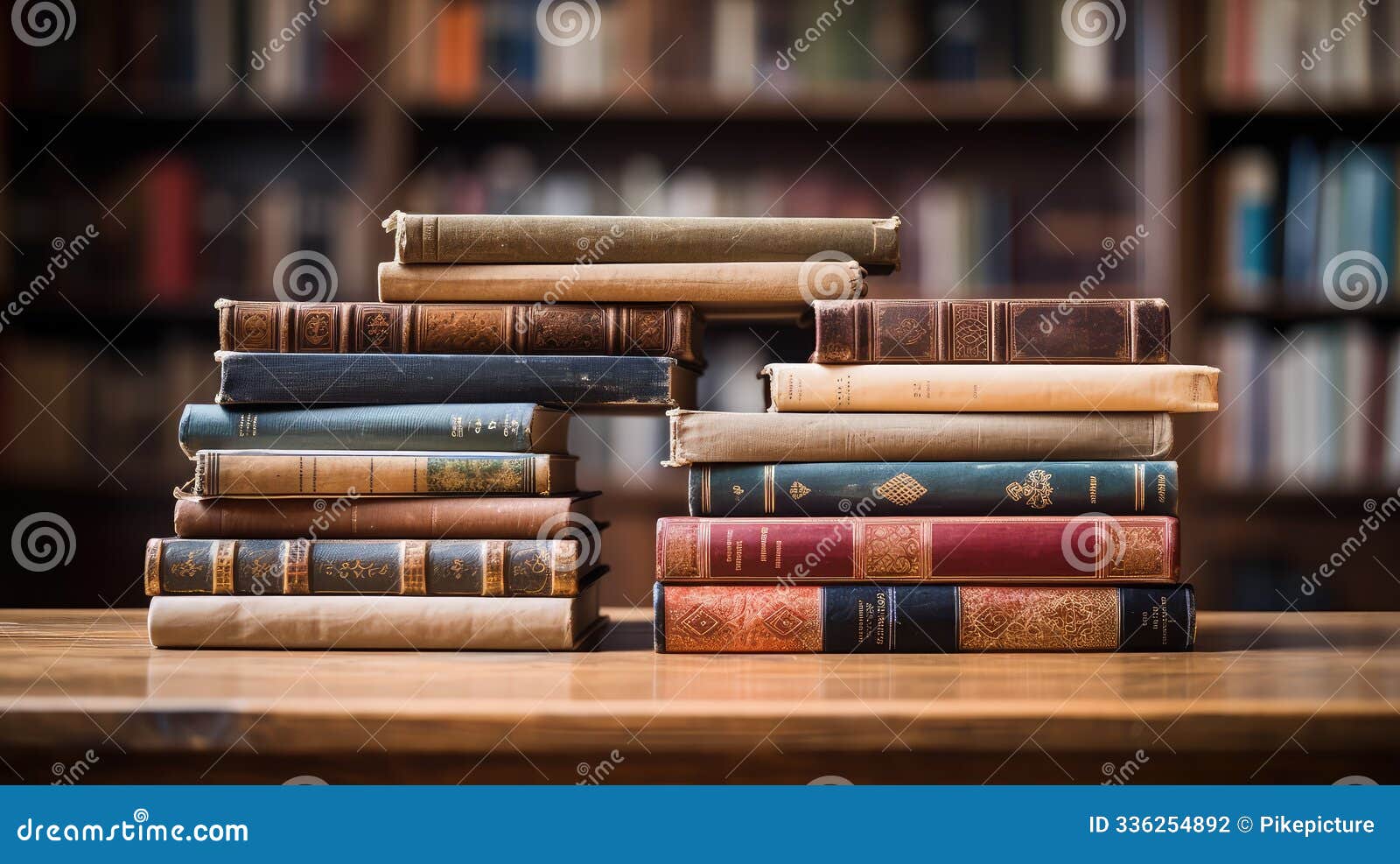 Table Stack of Library Books Stock Illustration - Illustration of ...