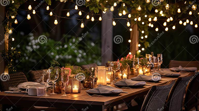 Table string lights banner stock illustration. Illustration of string ...
