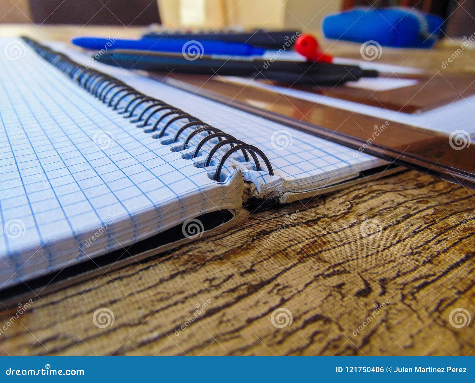 Table with objects. stock photo. Image of notepad, blank - 121750406