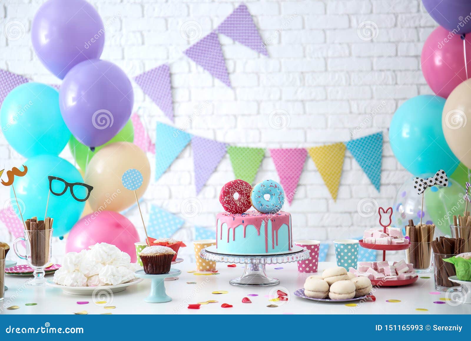 Table with Sweets Prepared for Birthday Party Stock Image - Image of ...