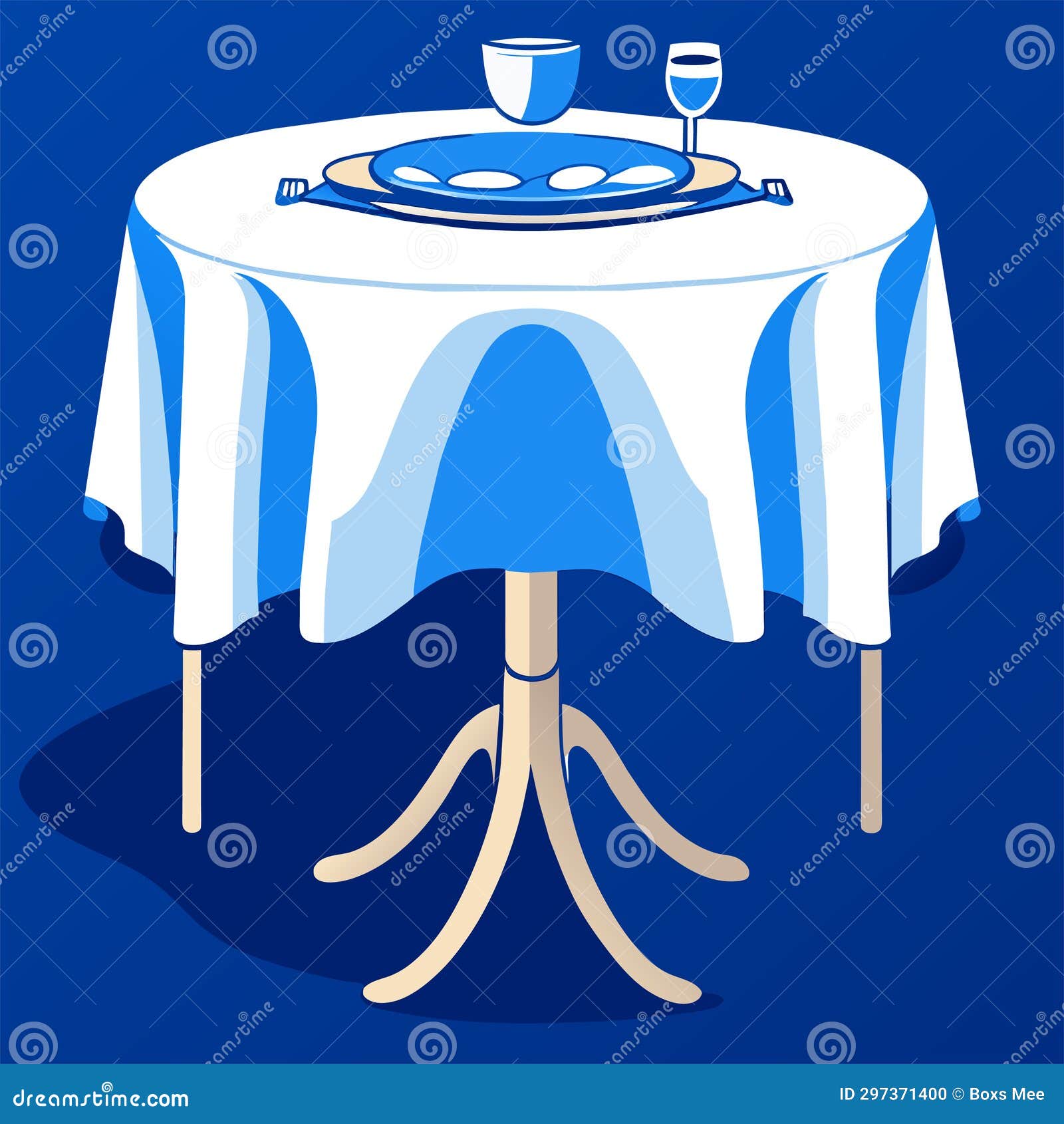 Table with a Tablecloth on a Blue Background. Vector Illustration Stock ...