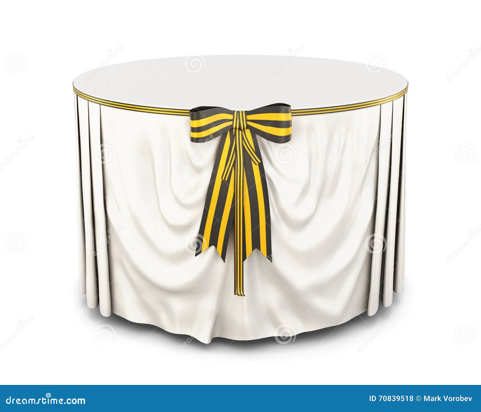 Table with Tablecloth and Bow on a White Background. Front View. Stock ...