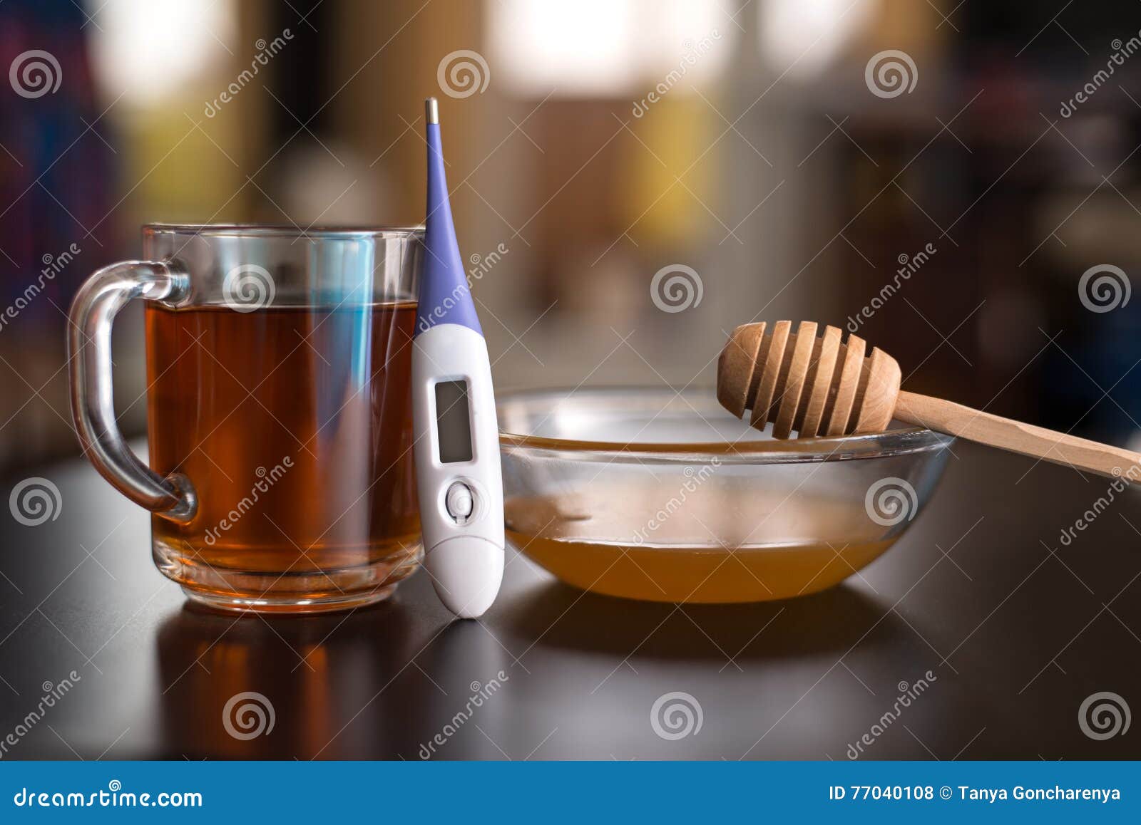 On the Table are Tea, Thermometer, Tablets and Honey Stock Photo ...