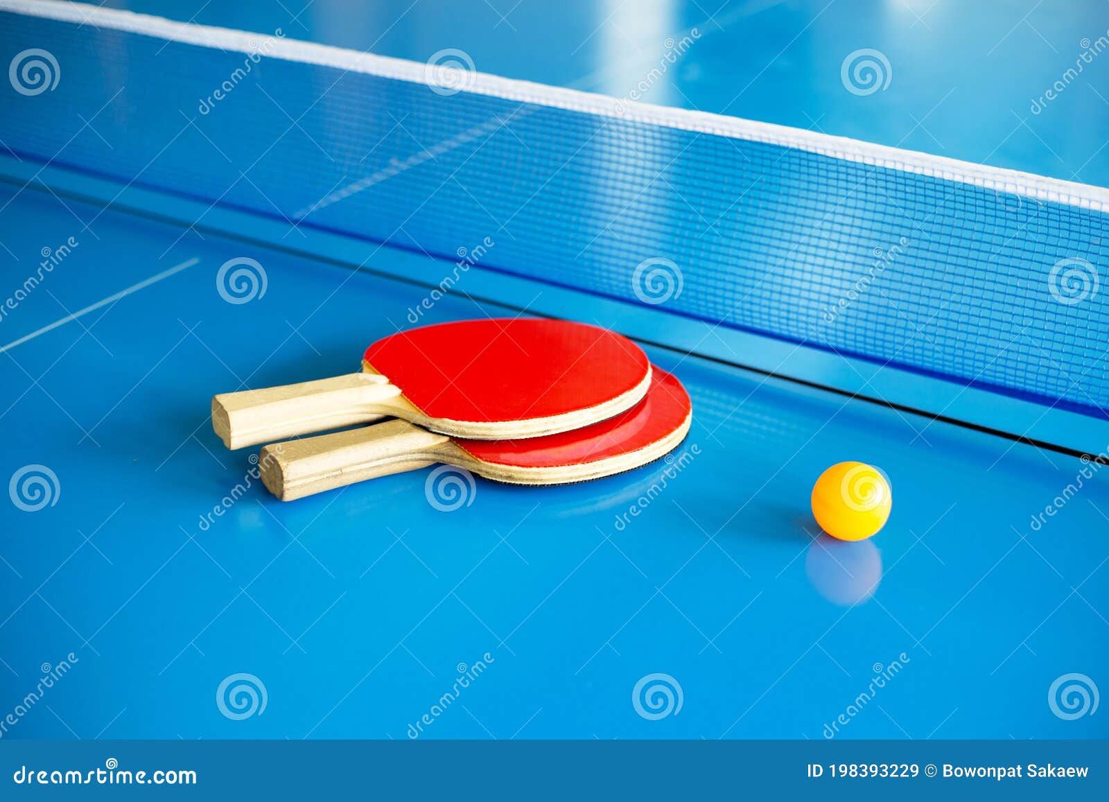 Table Tennis Equipment Racket, Ball and Net Stock Image - Image of ...