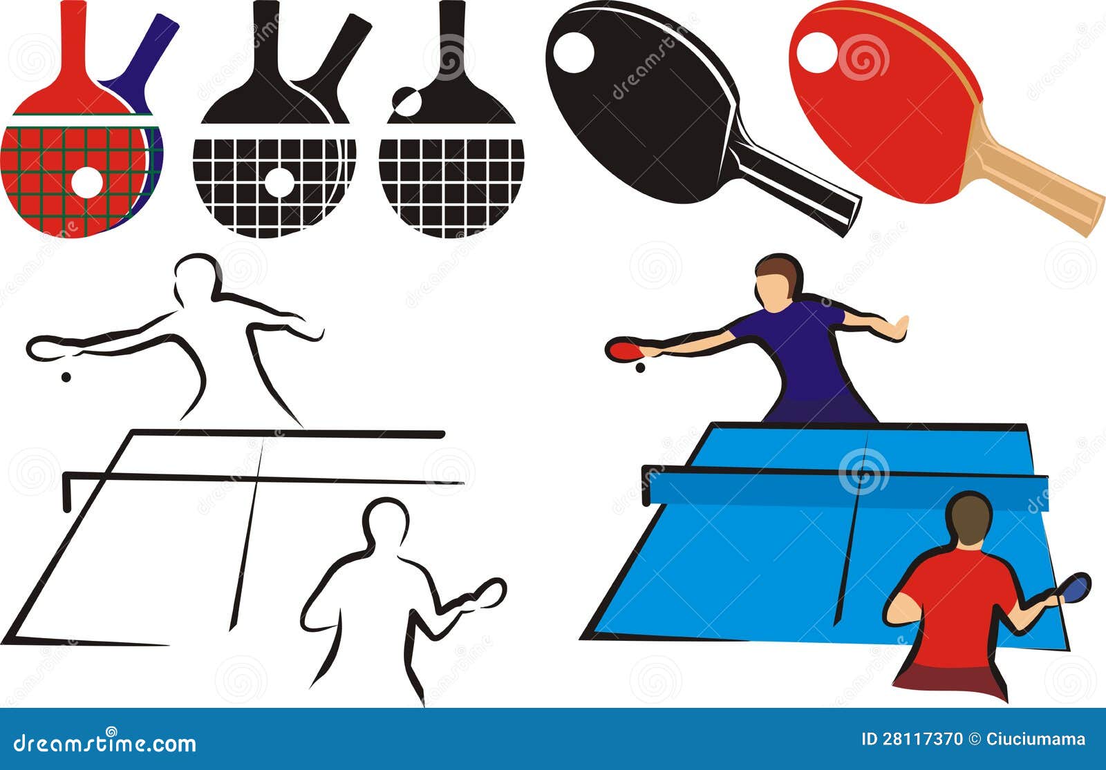 Table Tennis - Equipment and Sihouette Stock Vector - Illustration of ...