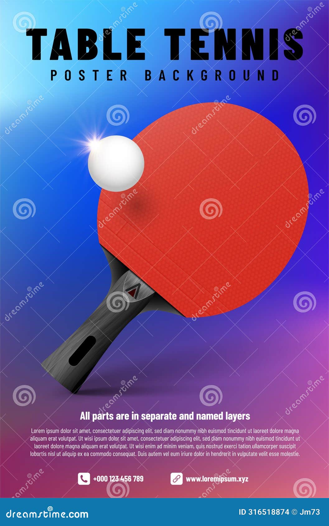 Table Tennis Poster Template with Racket and Ball with Shiny Flash ...