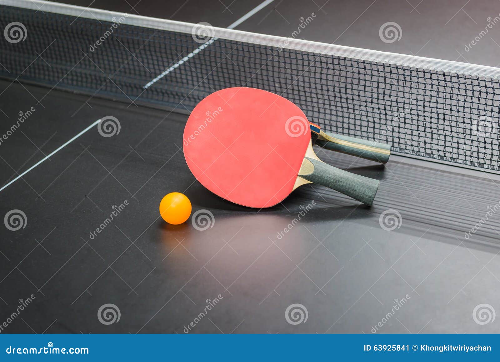 Table Tennis Racket with Ball on Black Table Stock Image - Image of ...