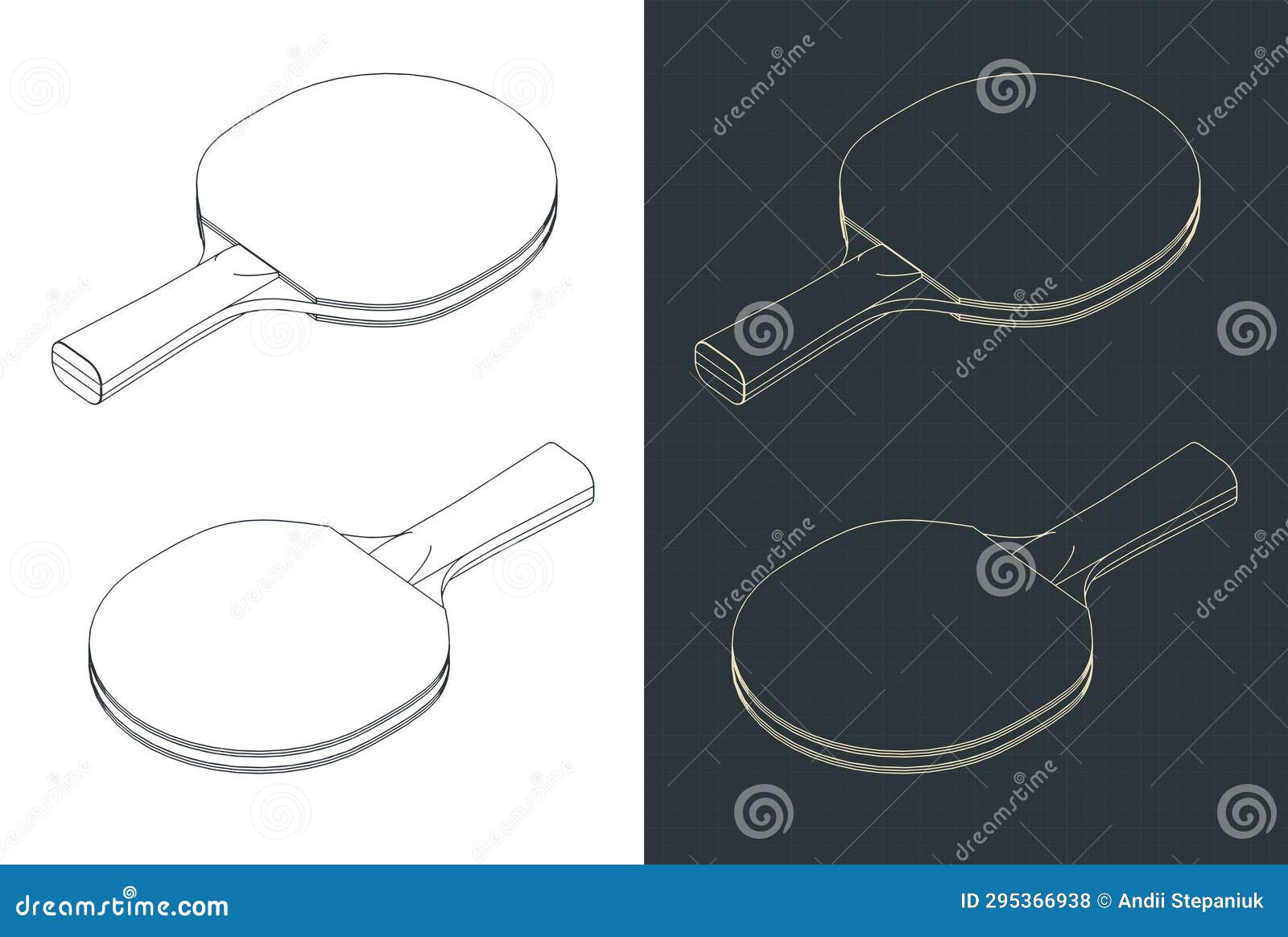 Table Tennis Racket Isometric Blueprints Stock Vector - Illustration of ...