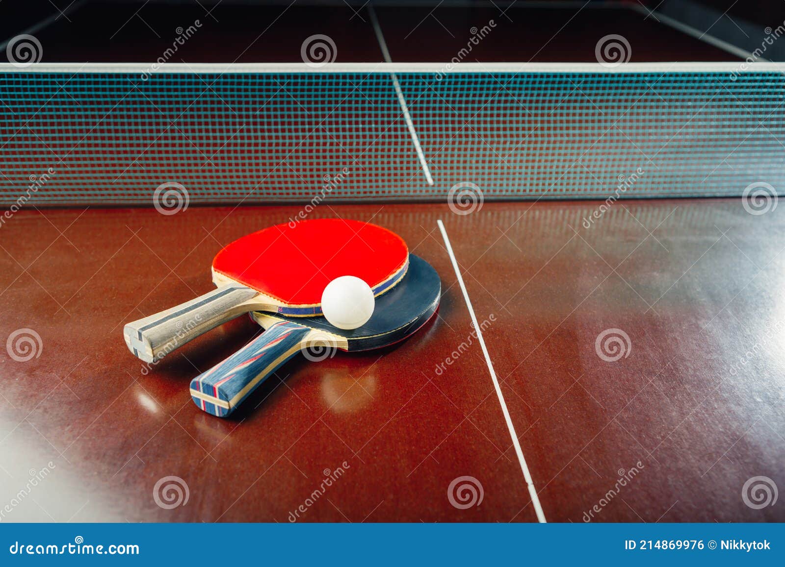 Table Tennis Rackets and Ball, Net Background Stock Photo - Image of ...