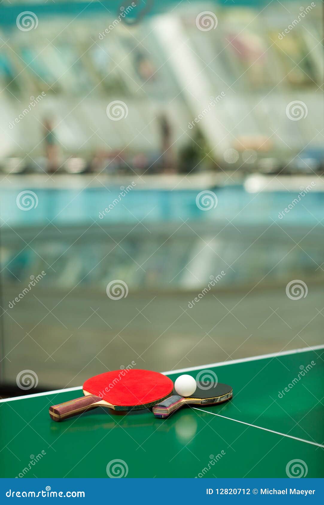 Table Tennis Rackets and Ball and Swimmig Pool Stock Photo - Image of ...