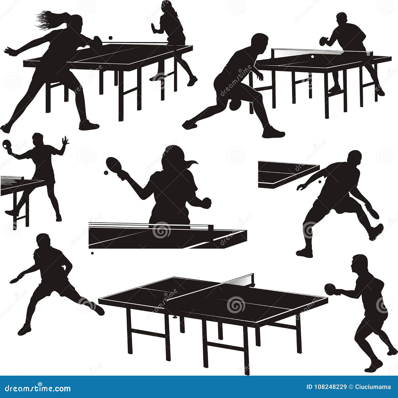 Table Tennis Silhouettes - Players in Action Stock Vector ...