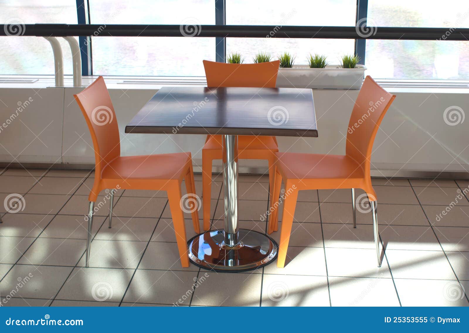 Table and Three Chairs in a Cafe Stock Image - Image of metal, chair ...