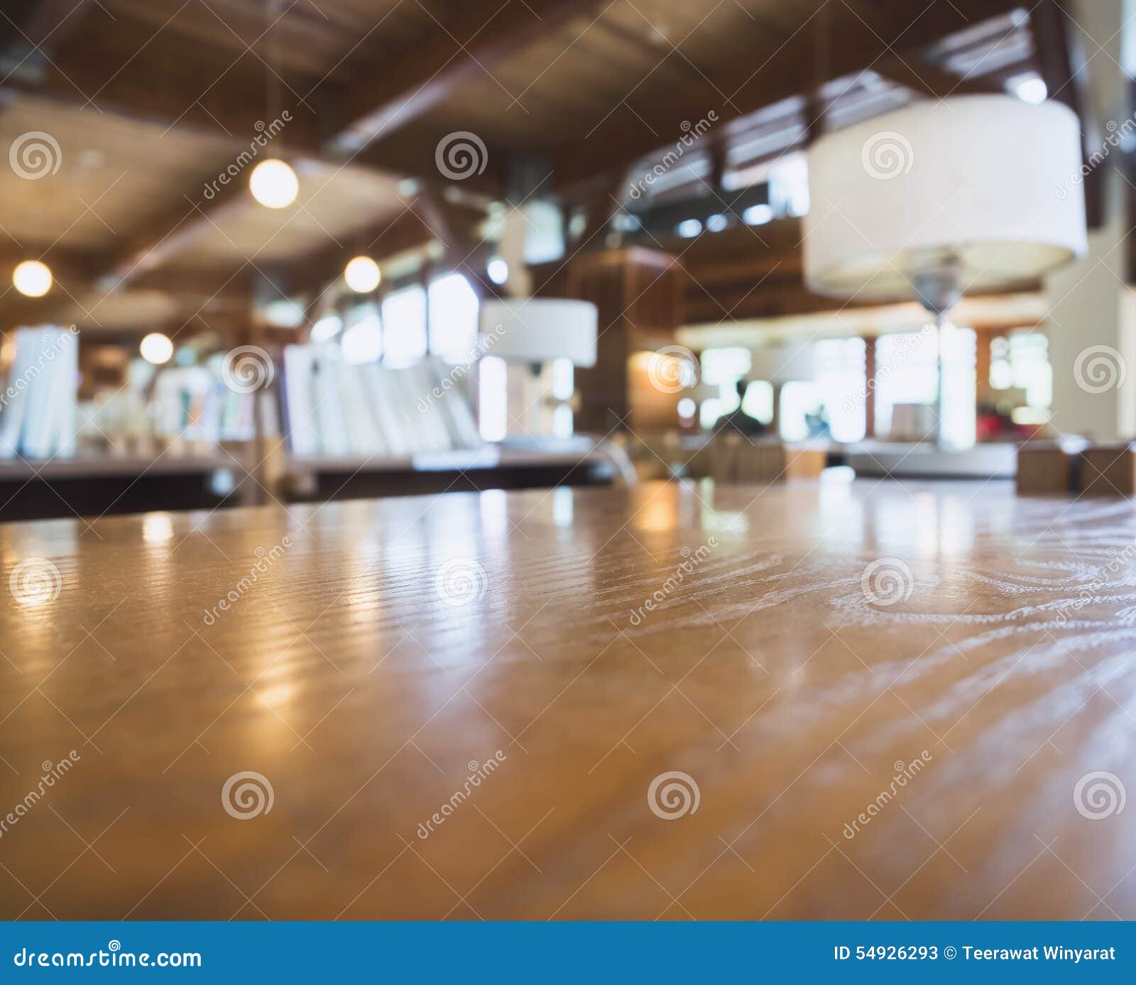 Table Top with Blurred Library Room Interior Background Stock Image ...