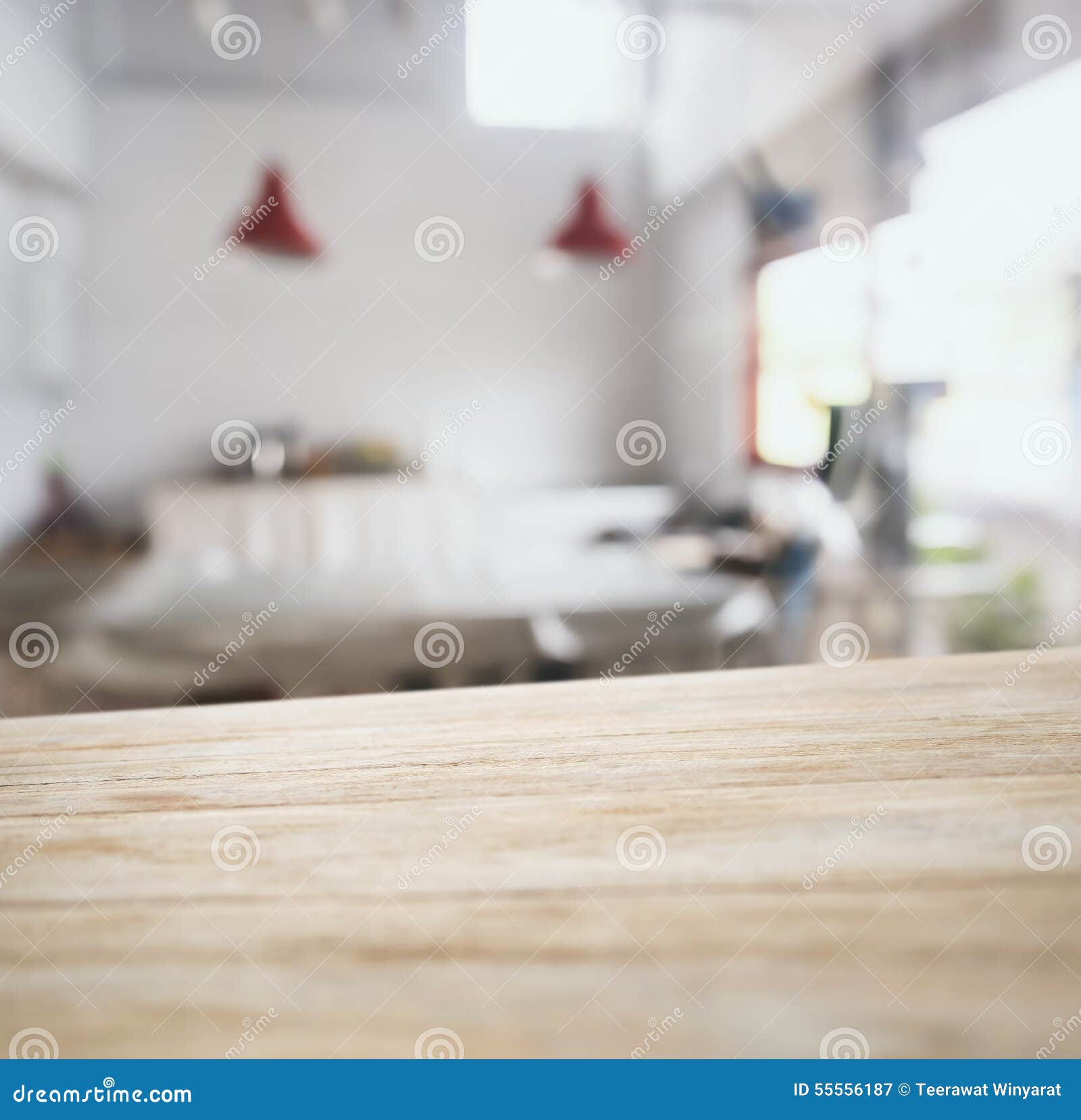 Table Top Counter Bar with Blurred Kitchen Background Stock Image ...
