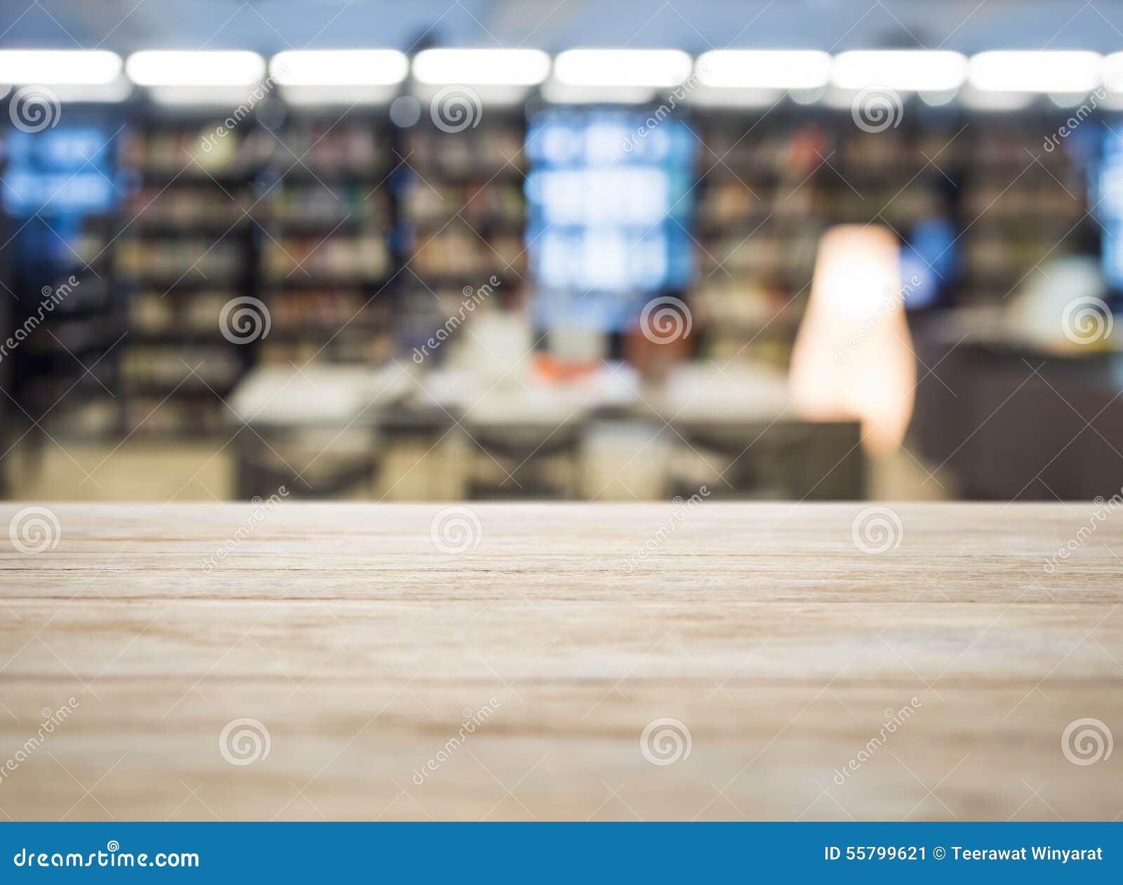 Table Top Counter with Blurred Book Store Background Stock Image ...