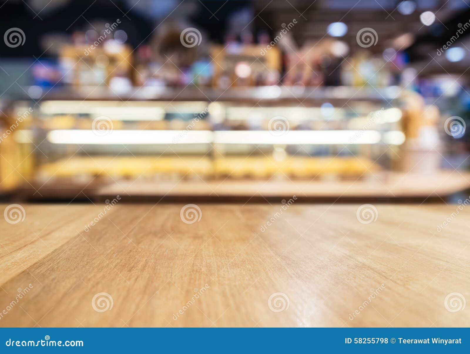 Table Top Counter with Blurred Display Shelf Bakery Shop Stock Photo ...