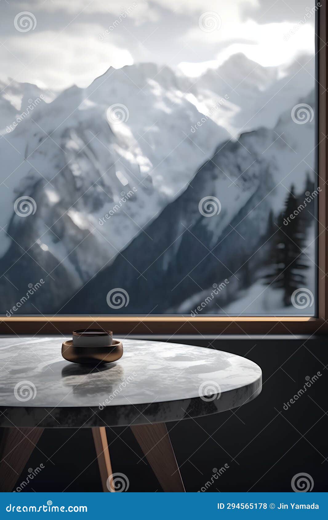 Table Top in Front of a Mountain Landscape. 3d Render Stock ...