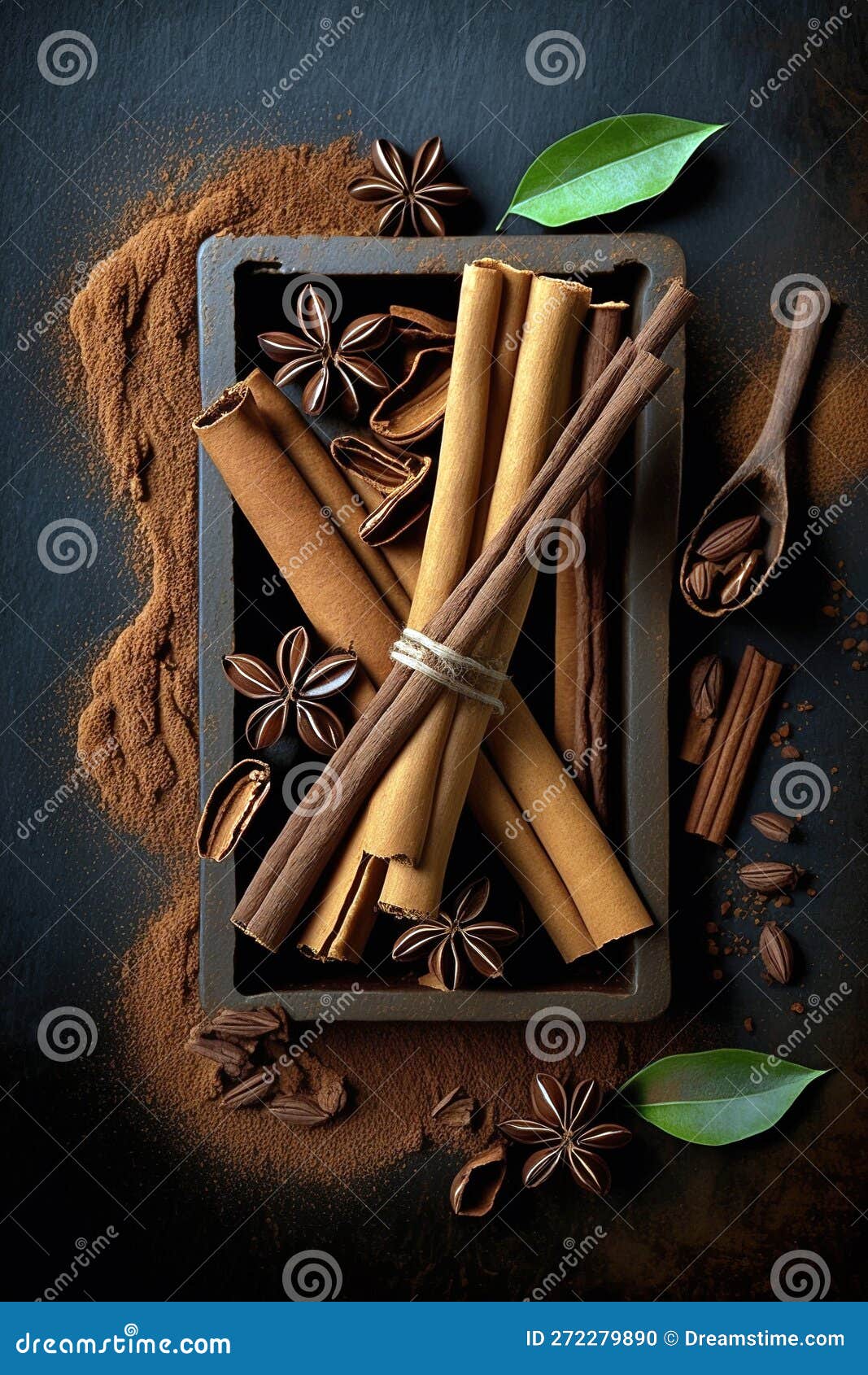 Table Top View of Cinnamon Sticks Over Dark Background. Stock Photo ...
