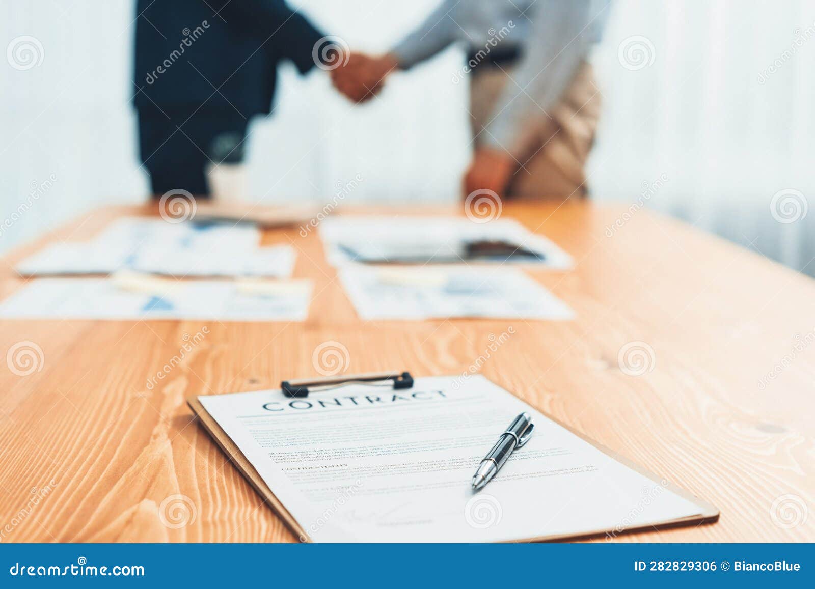 Table Top View of Contract Document on Meeting Table with Blur ...