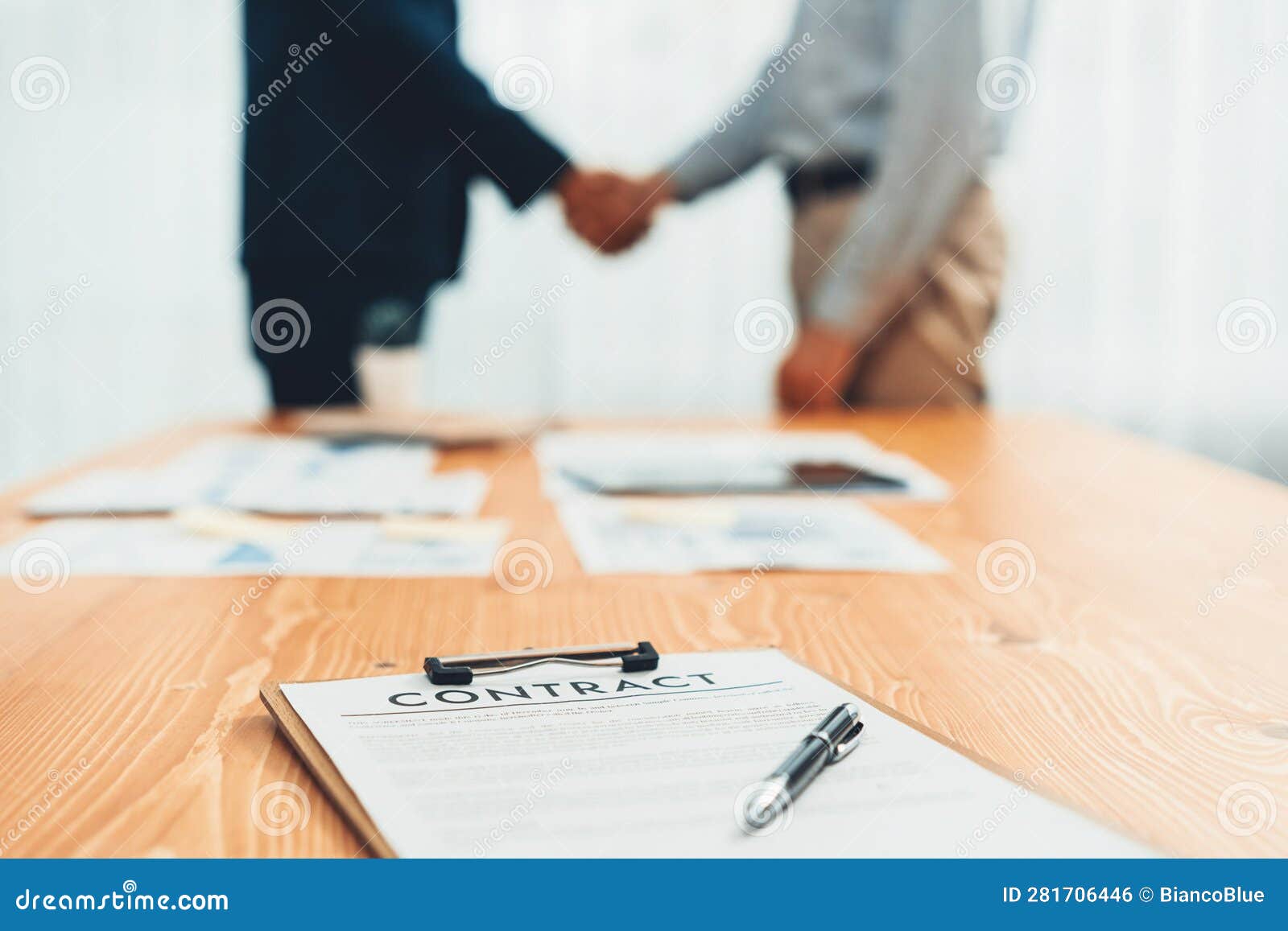 Table Top View of Contract Document on Meeting Table with Blur ...