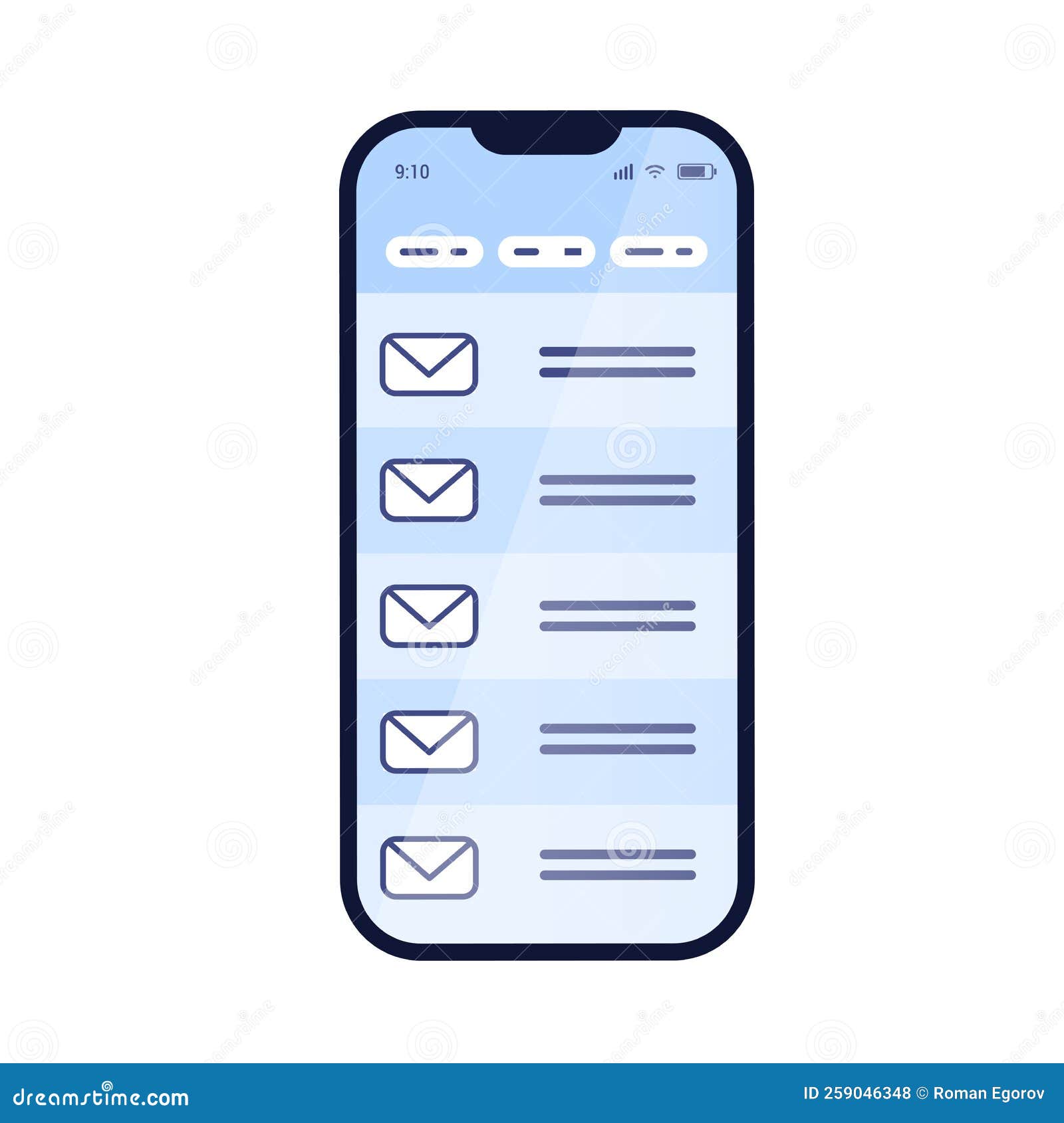 Table Top View. Smartphone Screen. Mobile Device Mailing Application ...