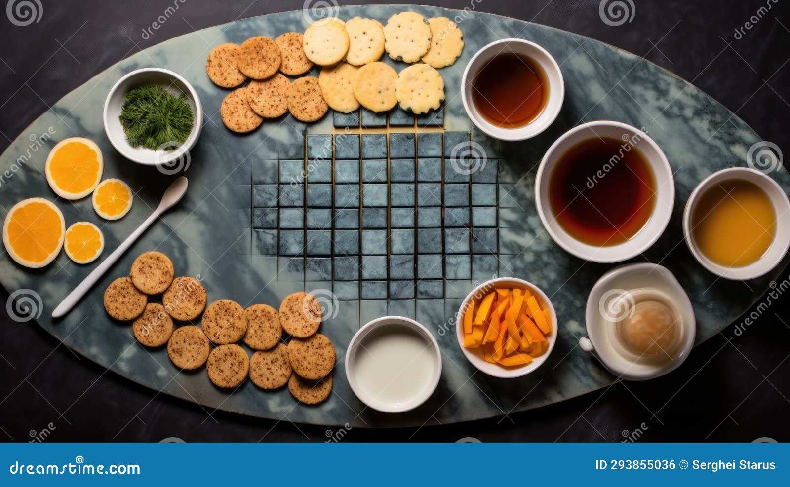 A Table Topped with Cups of Tea and Crackers, AI Stock Illustration ...