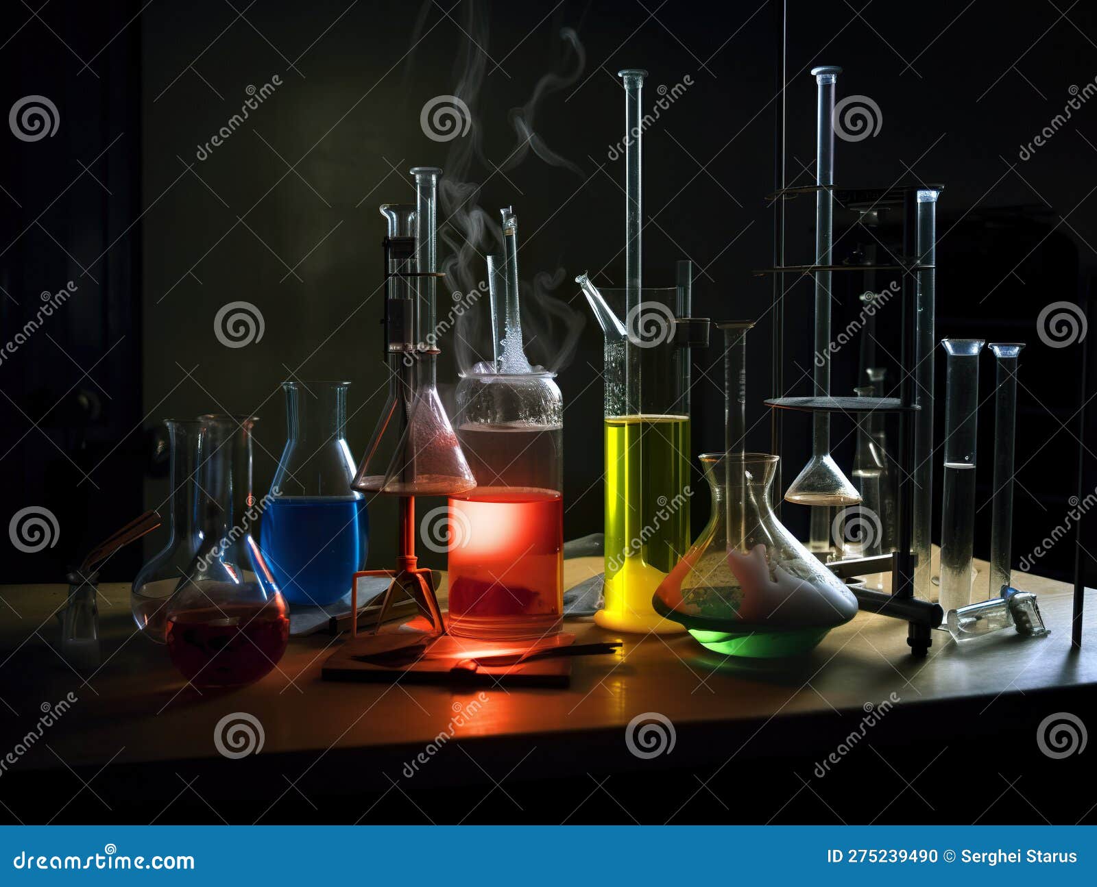 A Table Topped with Lots of Different Colored Flasks. AI Generative ...