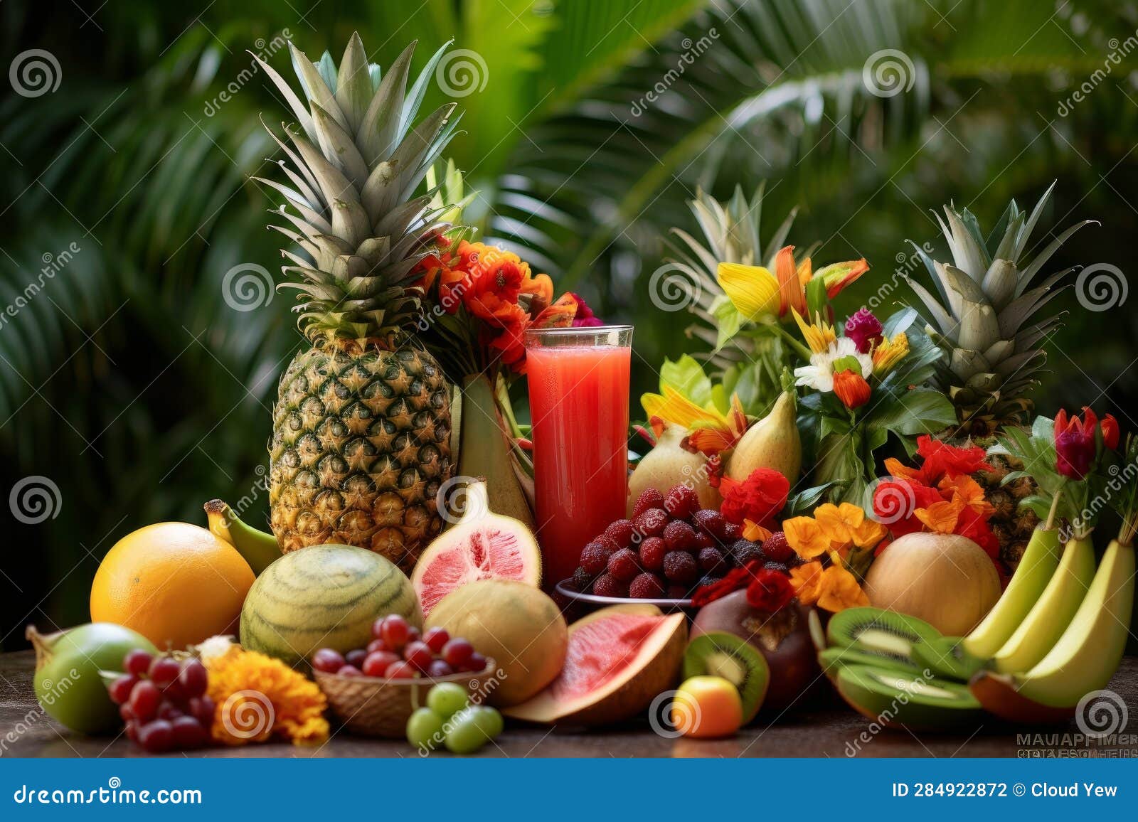 A Table Topped with Lots of Different Types of Fruit Stock Illustration ...