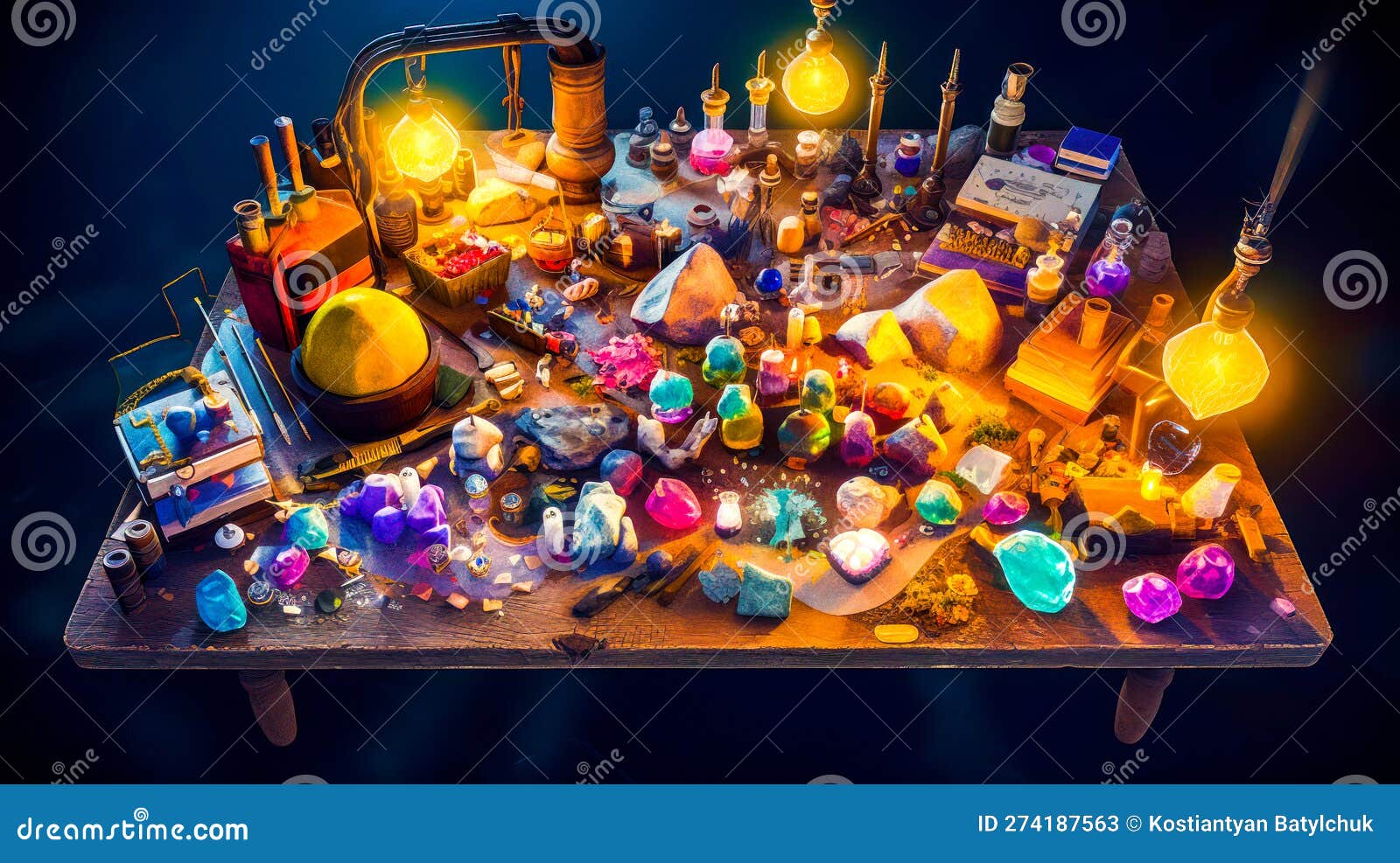 Table Topped with Lots of Different Types of Items. Generative AI Stock ...