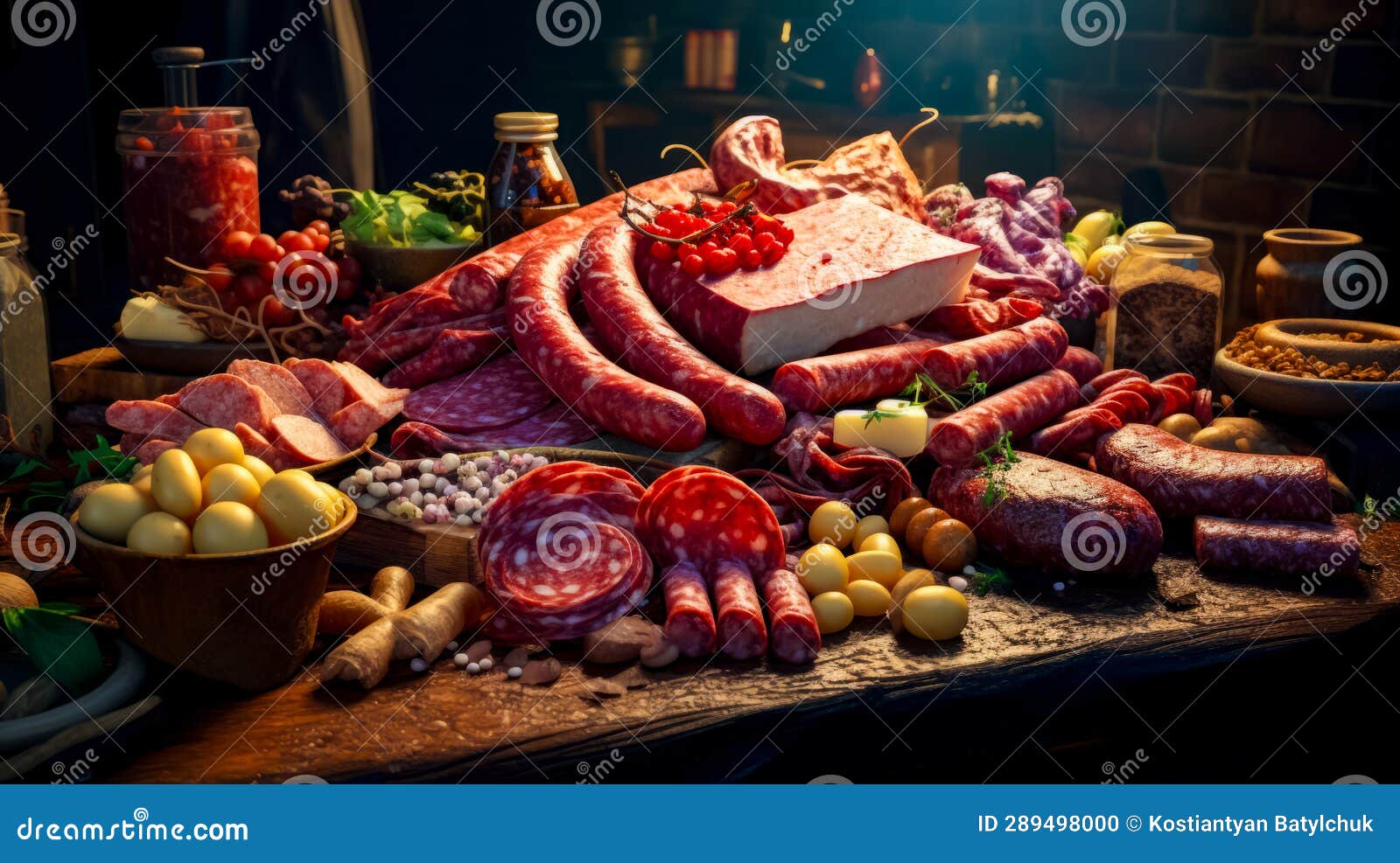 Table Topped with Lots of Different Types of Meats and Veggies ...