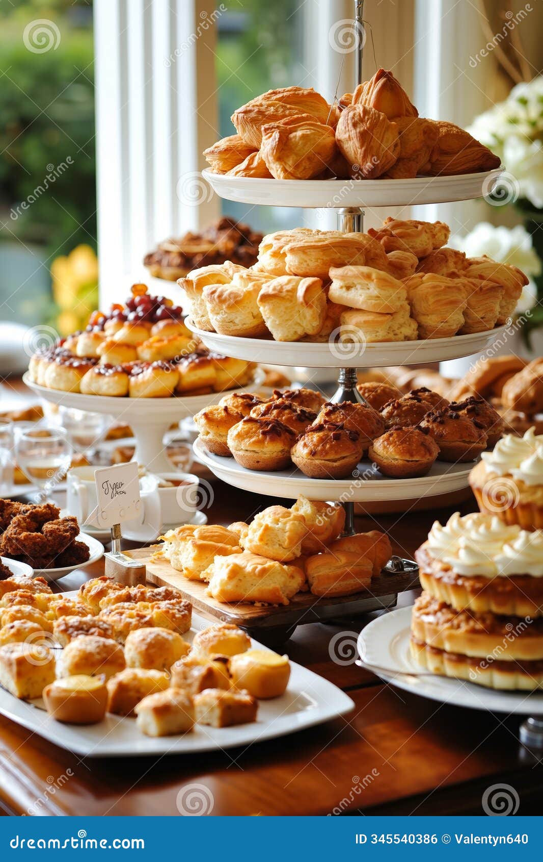 A Table Topped with Lots of Different Types of Pastries Stock Photo ...