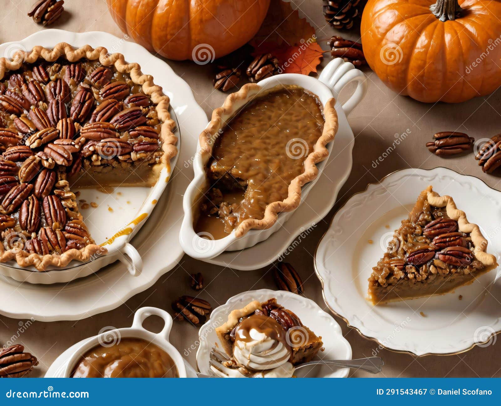 A Table Topped with Pies and Pumpkins. Generative AI Stock Illustration ...