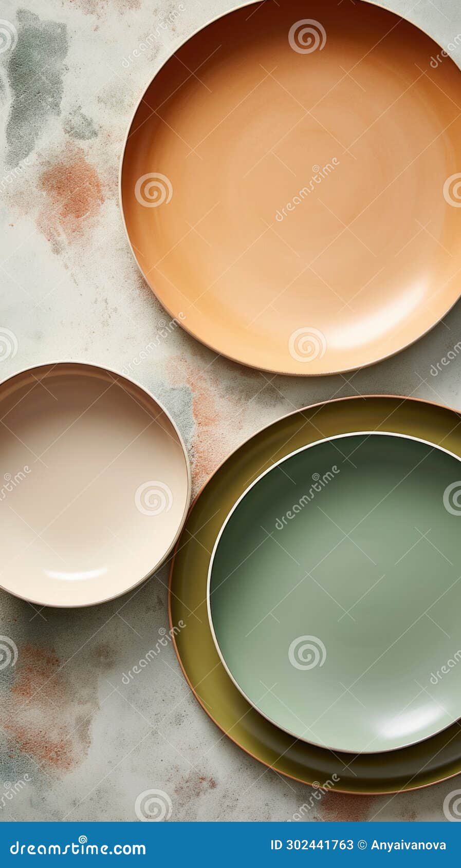 A Table Topped with Three Different Colored Plates Stock Image - Image ...
