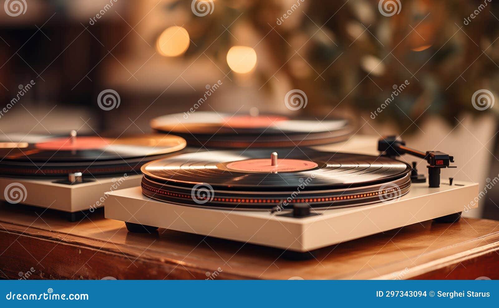 A Table with Two Turntables on it, AI Stock Photo - Image of turntable ...