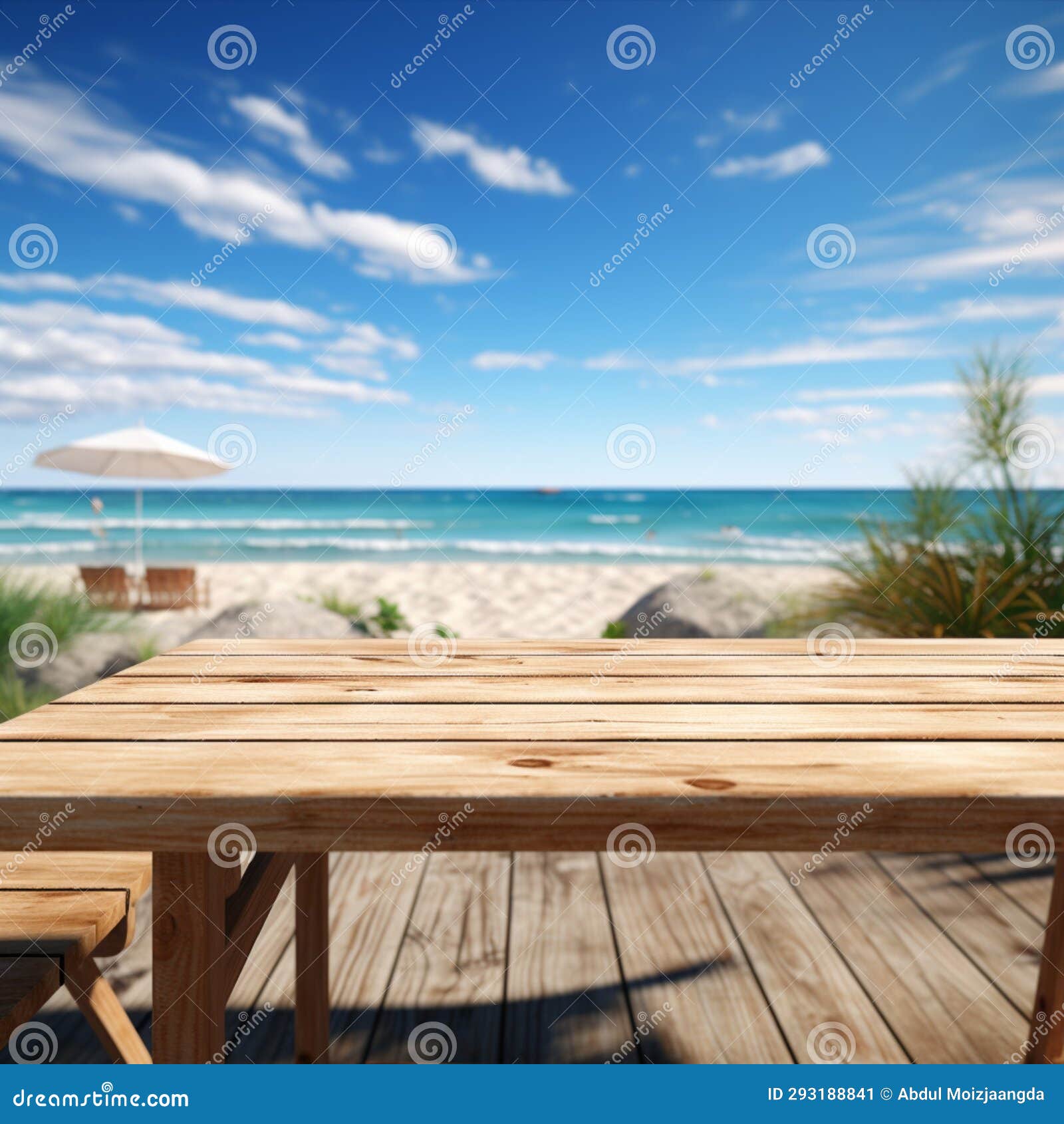 A Table with a View Summer Beach Landscape in the Background Stock ...