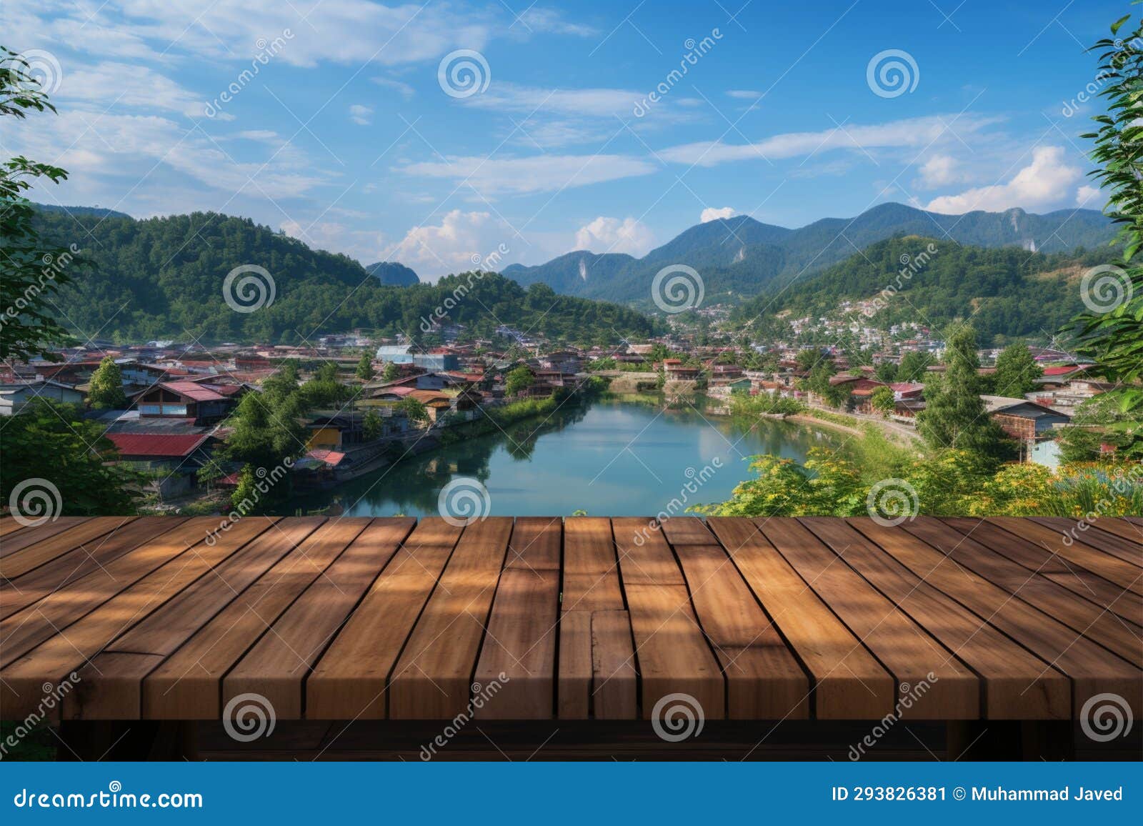 Table by the Water Empty Wooden Table with a Lake View Stock ...