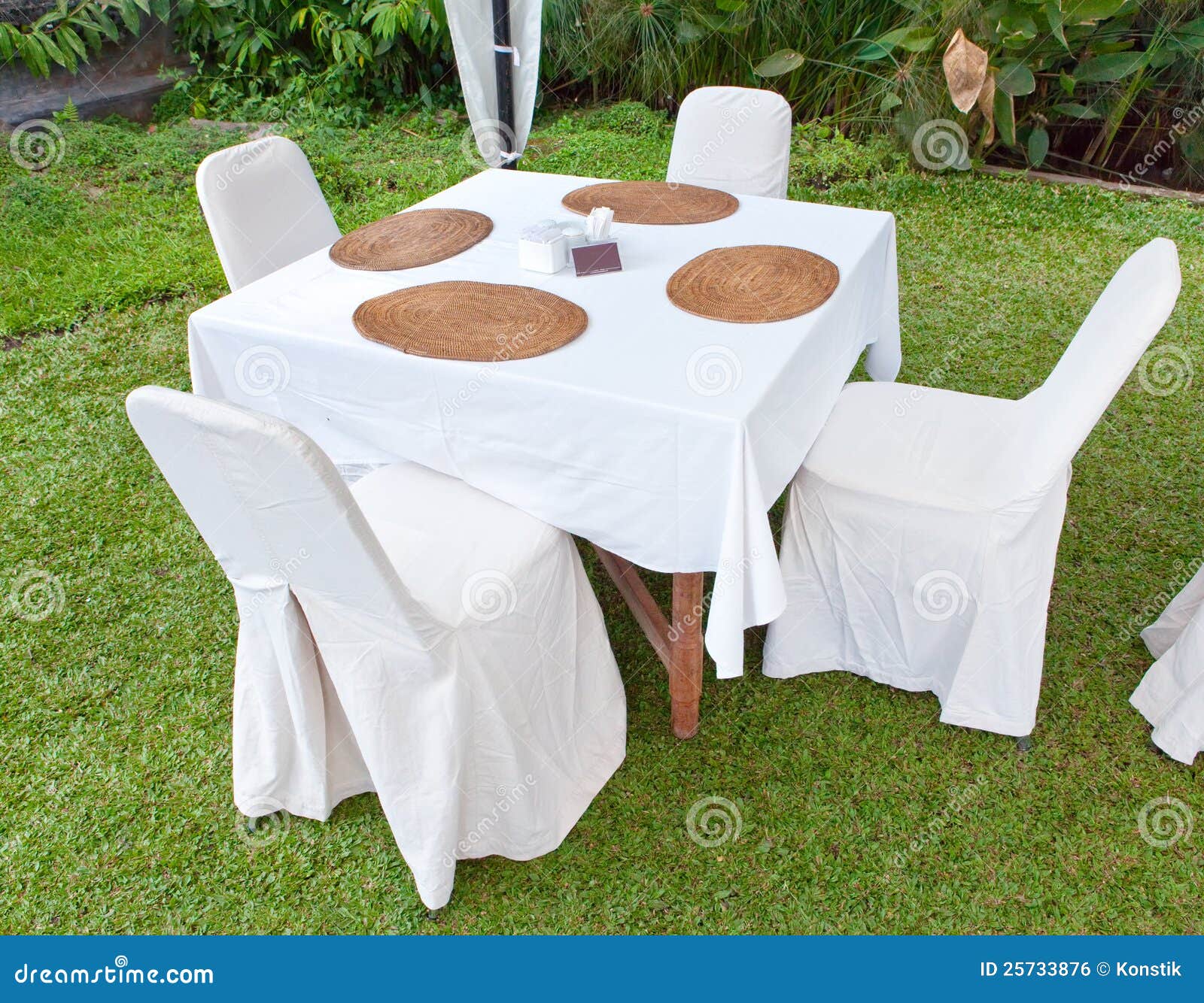 Table with a White Cloth and 4 Chairs Stock Photo - Image of pleasure ...