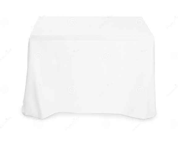 Table with White Tablecloth Isolated on White Stock Image - Image of ...
