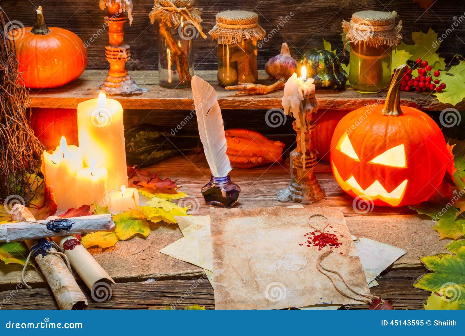 Table Witches Ready To Write the Scroll Stock Image - Image of maple ...