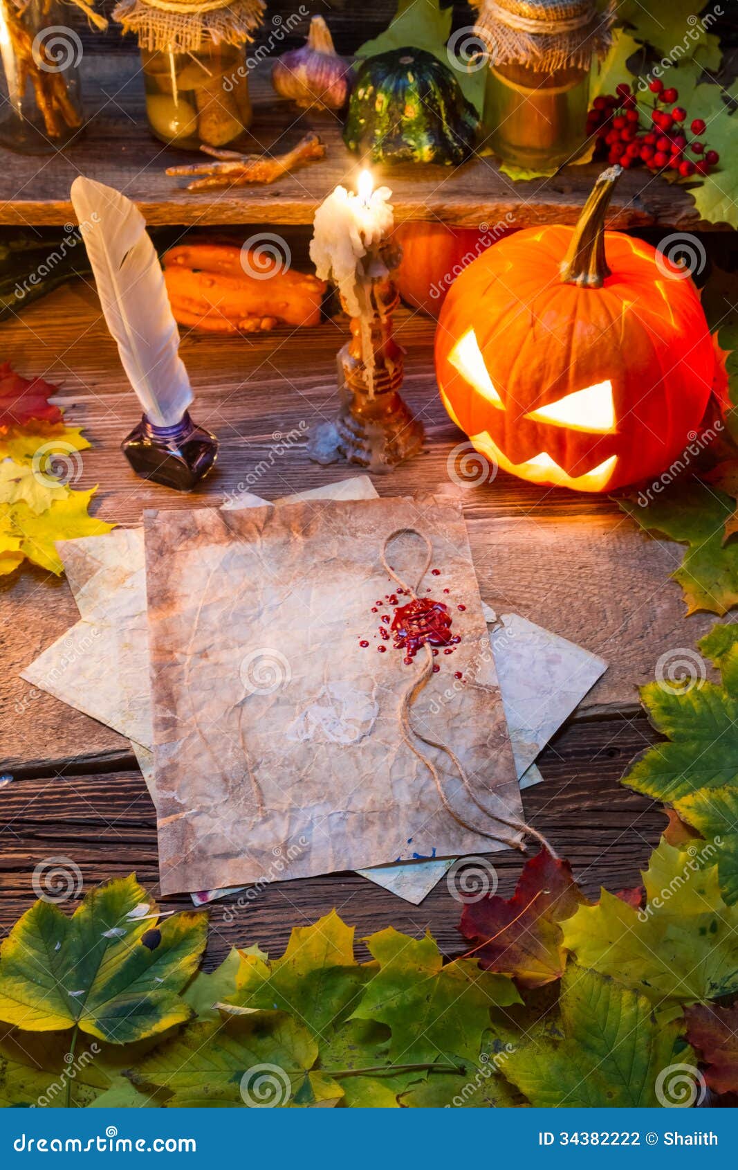Table Witches Ready To Write the Scroll Stock Photo - Image of closeup ...