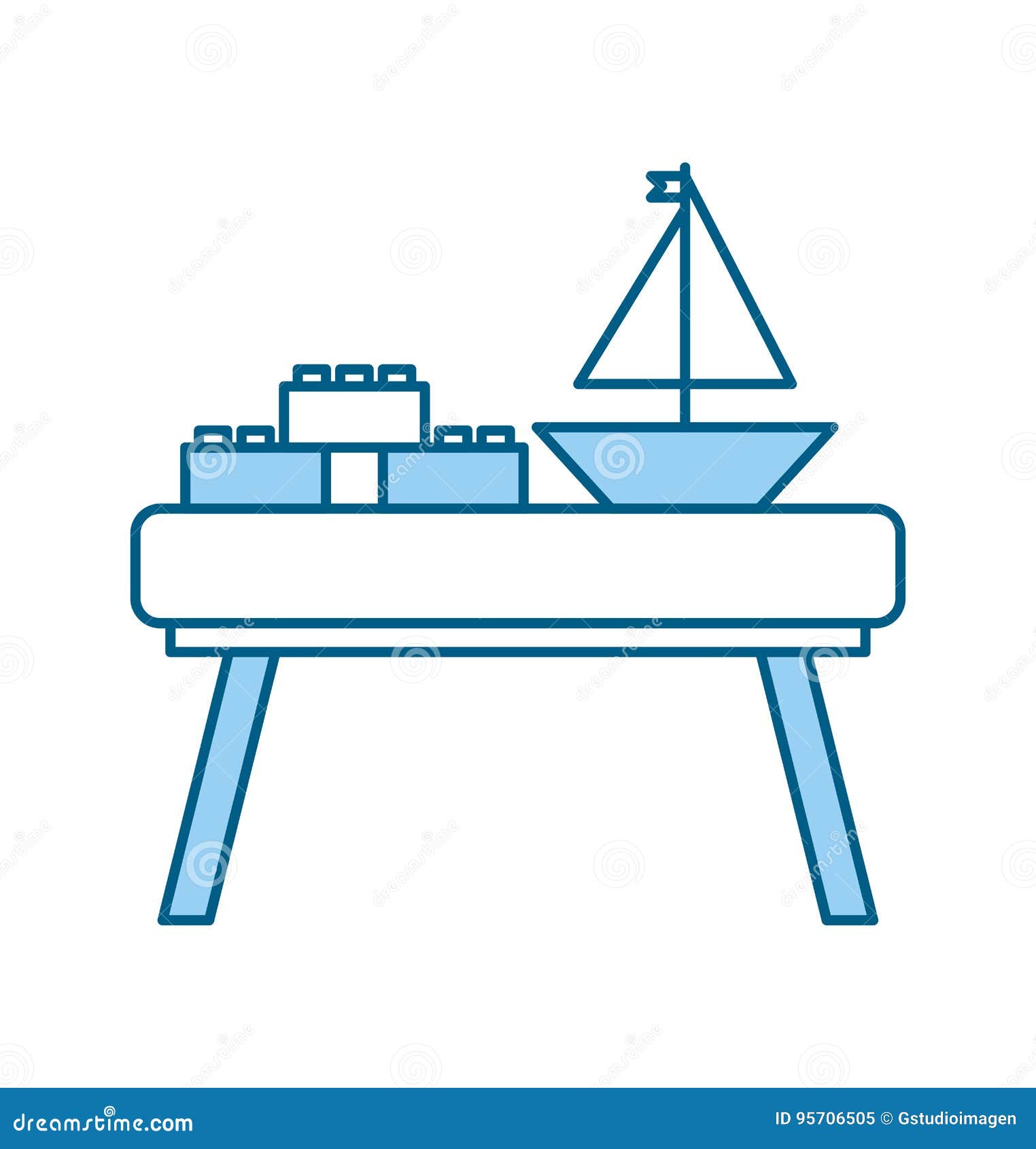 Table wooden with toys stock vector. Illustration of cute - 95706505