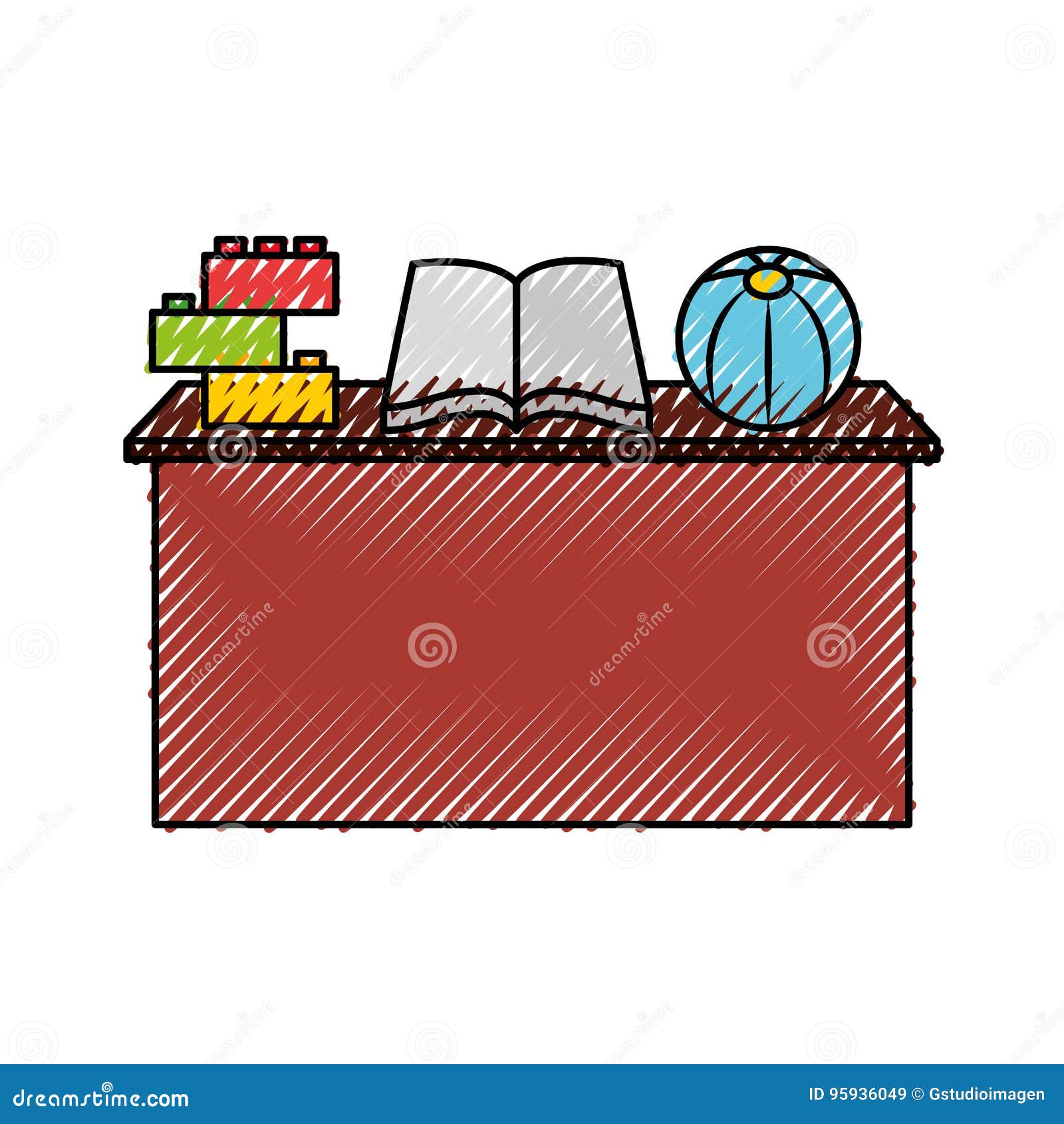 Table wooden with toys stock vector. Illustration of young - 95936049