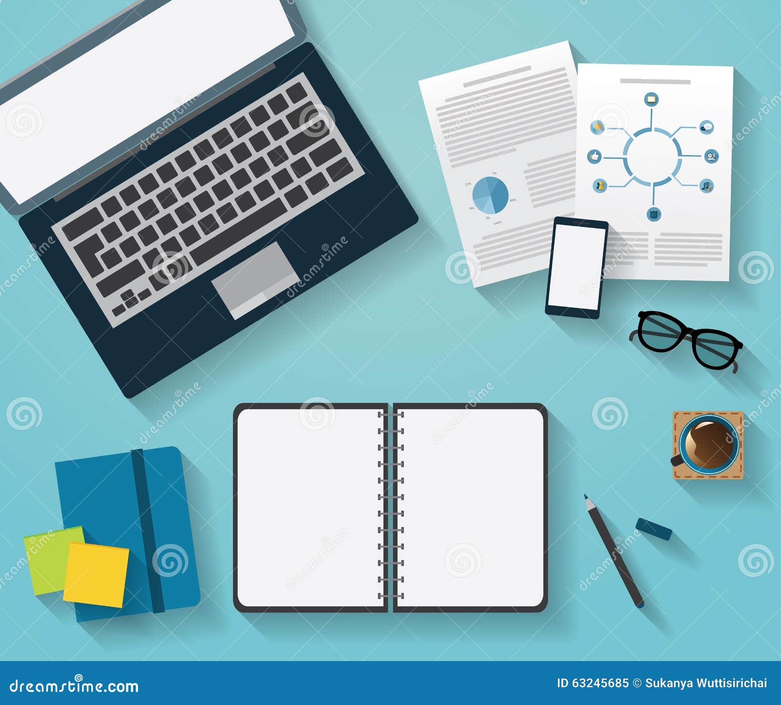 Table, Working, Businees, Meeting, High Angle View Stock Illustration ...