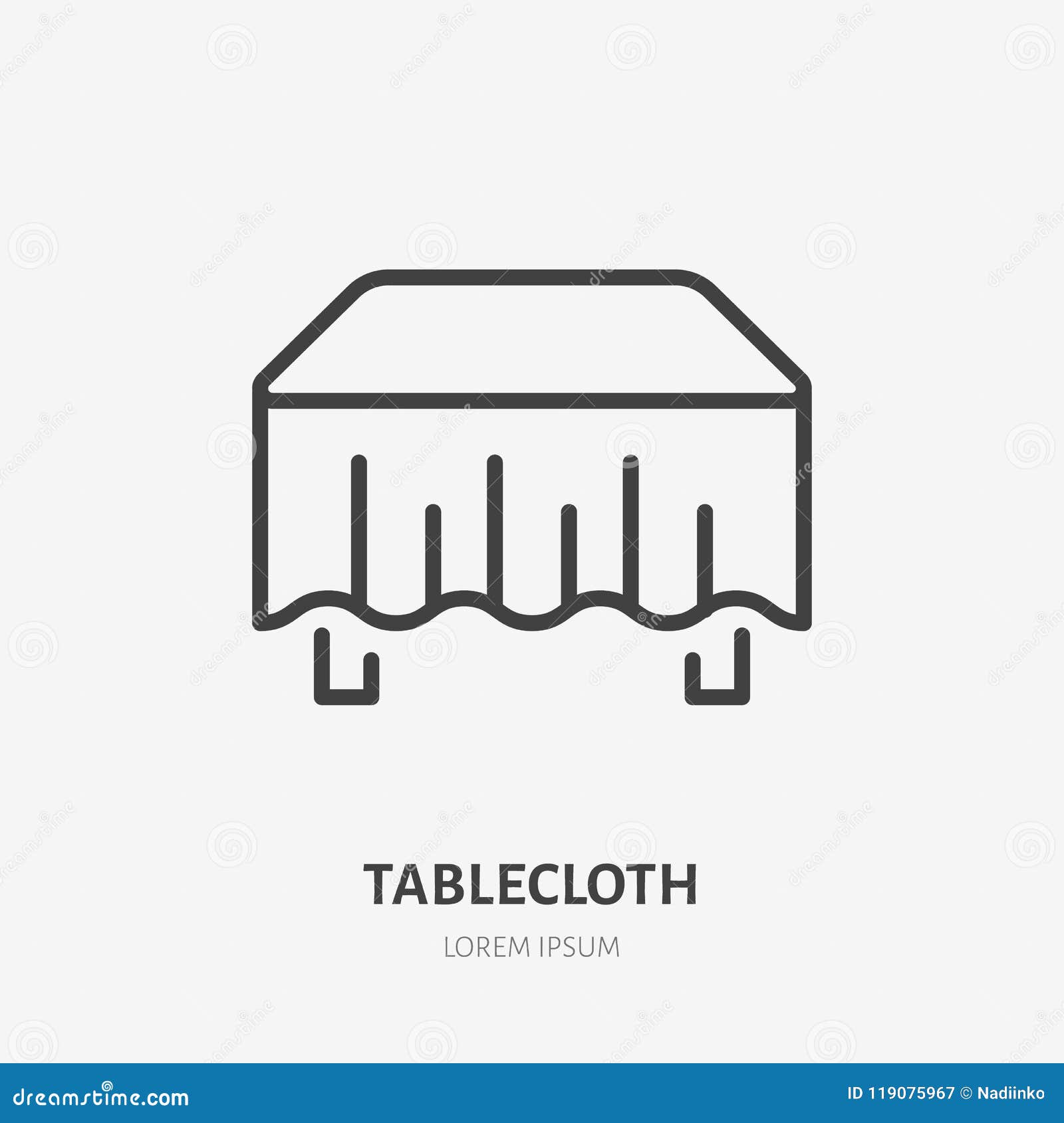 Tablecloth Flat Line Icon. Dining Room Sign, Illustration of Table with ...
