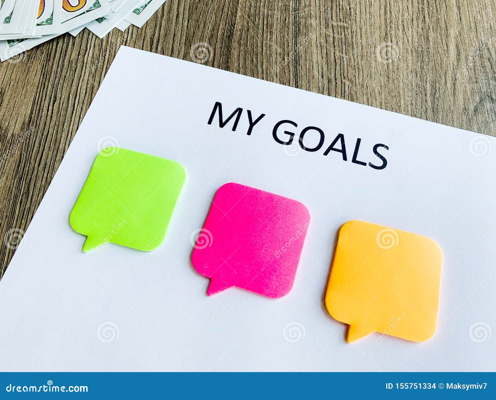 Tablero Con Mis Metas En El Escritorio De Madera Foto de archivo ...