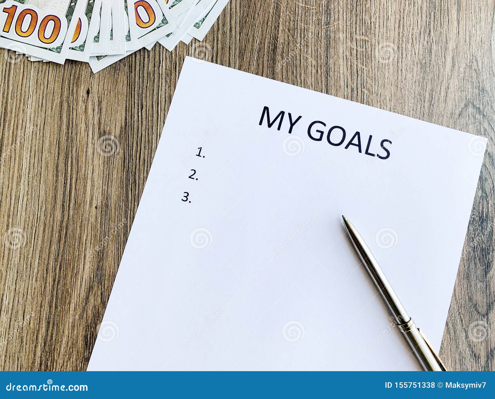 Tablero Con Mis Metas En El Escritorio De Madera Foto de archivo ...