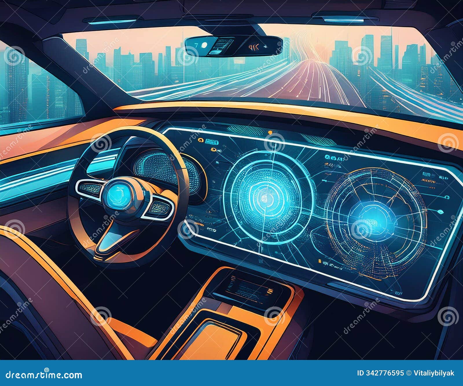 Tablero De Mandos De Auto Auto-conducido Con Mapa Digital Stock de ...